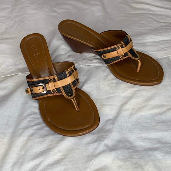 Cole Haan | Shoes | Cole Haan Wedge Thong Sandals With Buckle And Black ...